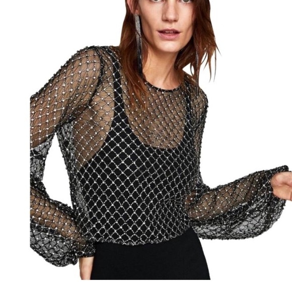 Zara | Tops | Bejeweled Top | Poshmark